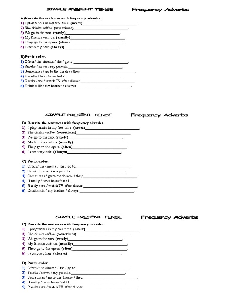 Frequency Adverbs | PDF | Food And Drink