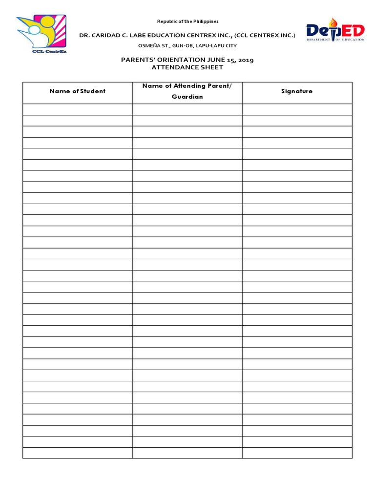 Attendance For Parent's Orientation | PDF