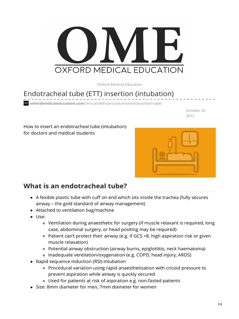 Endotracheal Tube Insertion Guide | PDF | Surgical Specialties ...