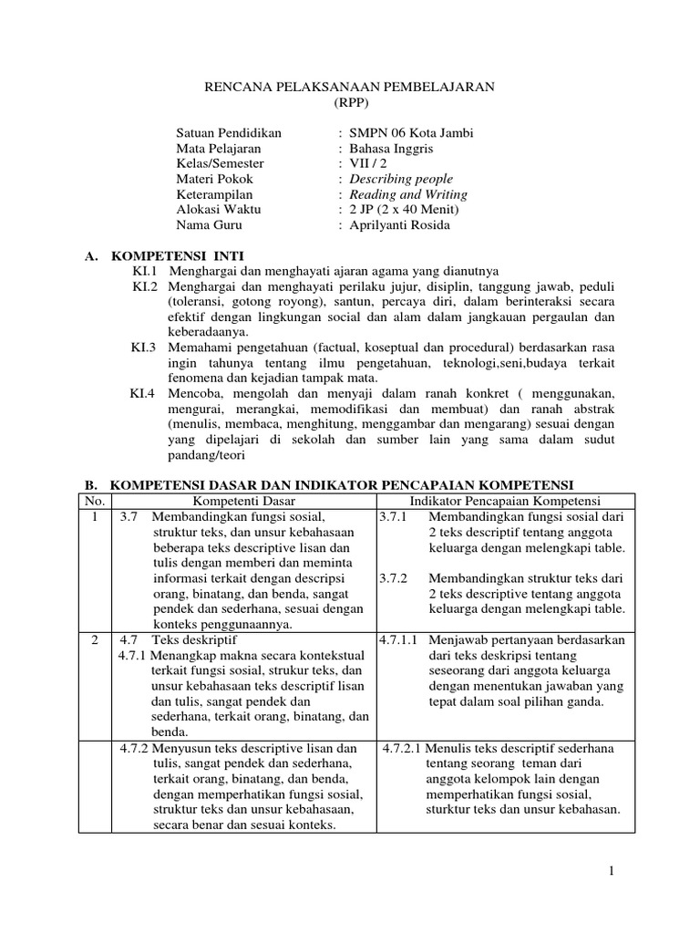 RPP Peer Teaching 2 Descriptive Text | PDF