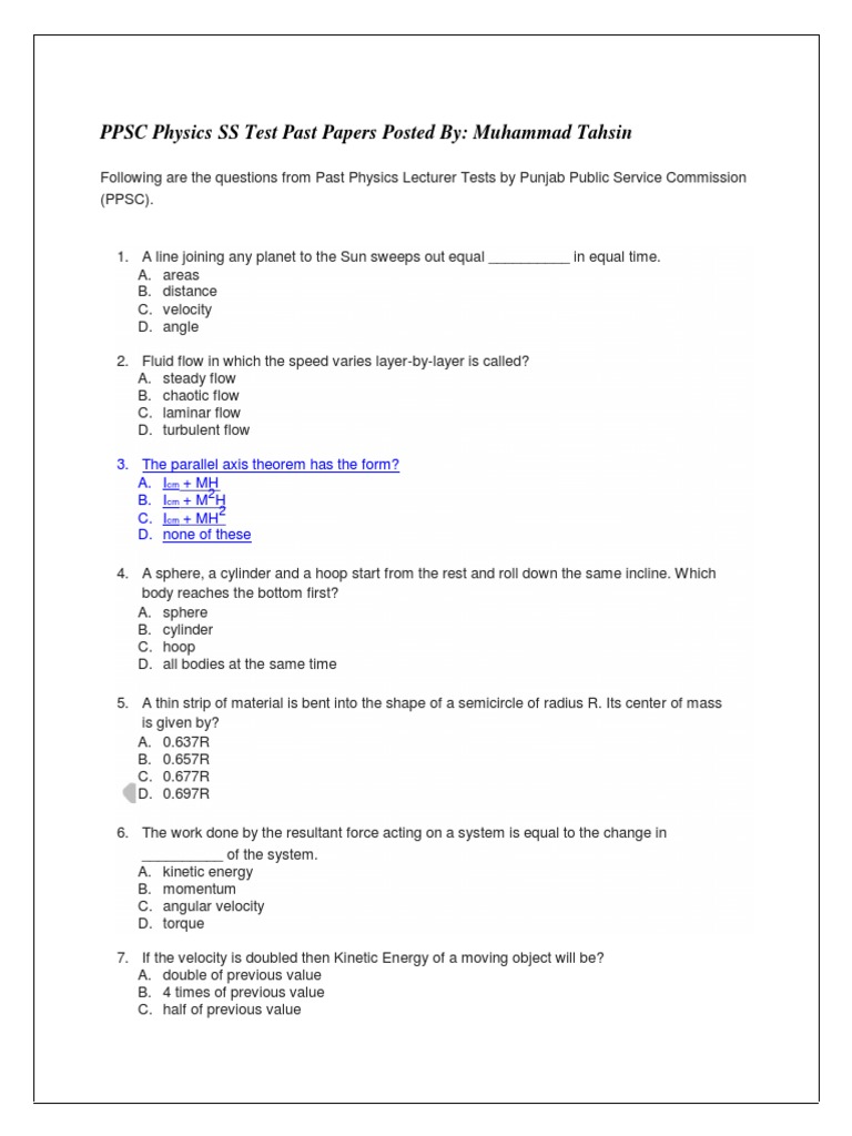 PPSC Physics Lecturer Test Past Papers Solved | PDF | Electronvolt ...