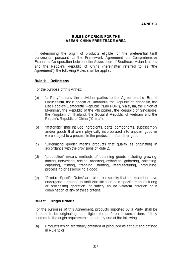 Rules for Determining Origin of Goods Eligible for Preferential Tariffs ...