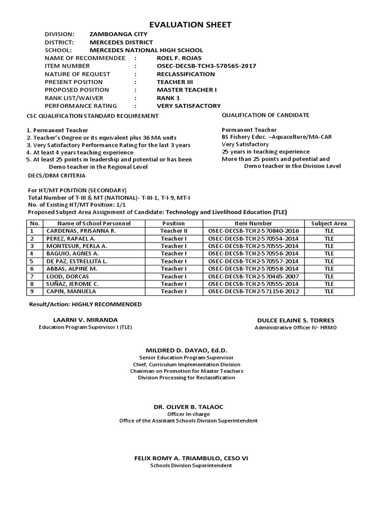 Evaluation Sheet | PDF | Academia | Learning