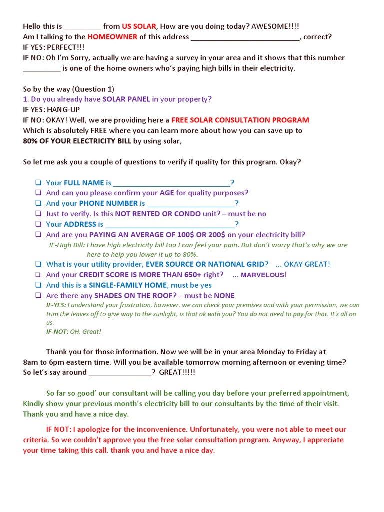 Providing a Free Solar Consultation: A Telephone Script for Marketing ...