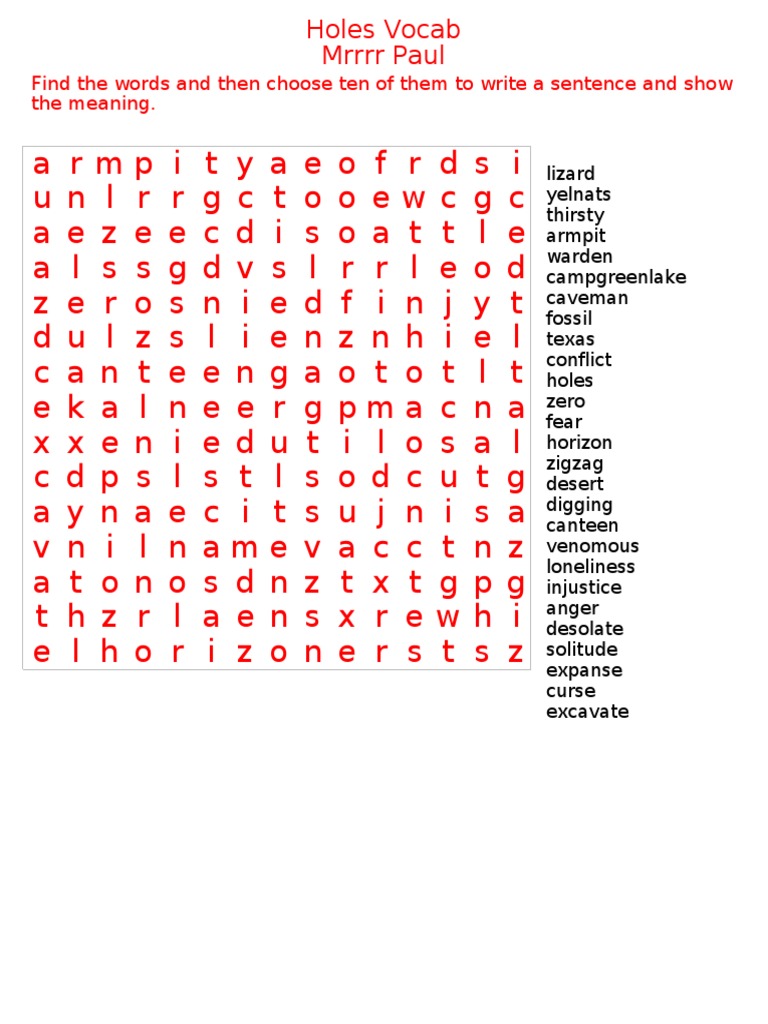 Holes Word Search | PDF