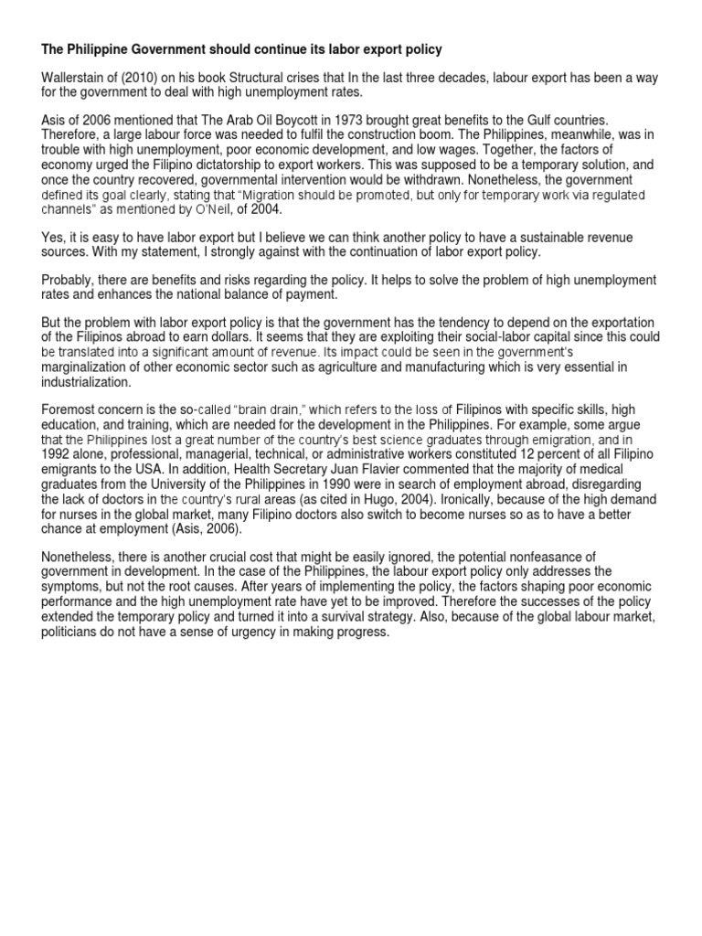 AGAINST With Labor Export Policy | PDF | Unemployment | Social Science
