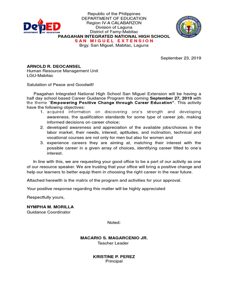 Career Guidance Request Letter | PDF | Cognition | Learning