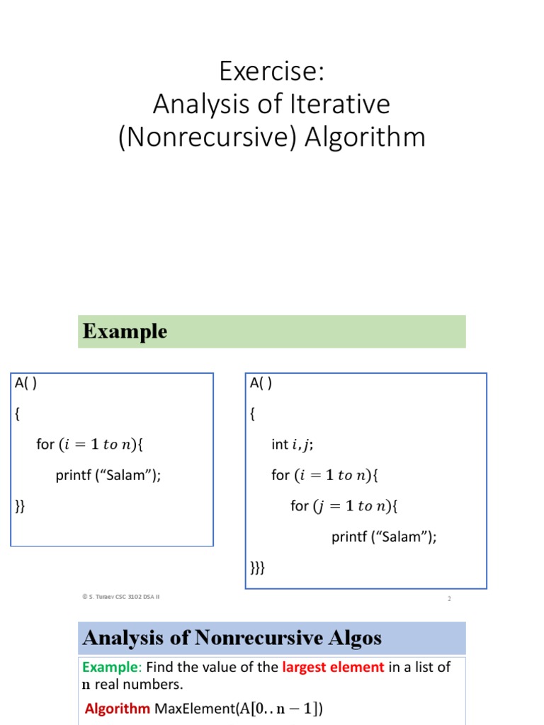 03 - Analysis of Iterative Nonrecursive Algorithm - Exercise - Without Answer | PDF | Discrete ...