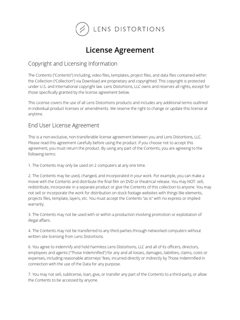 Lens Distortions License Agreement PDF | PDF | License | Copyright
