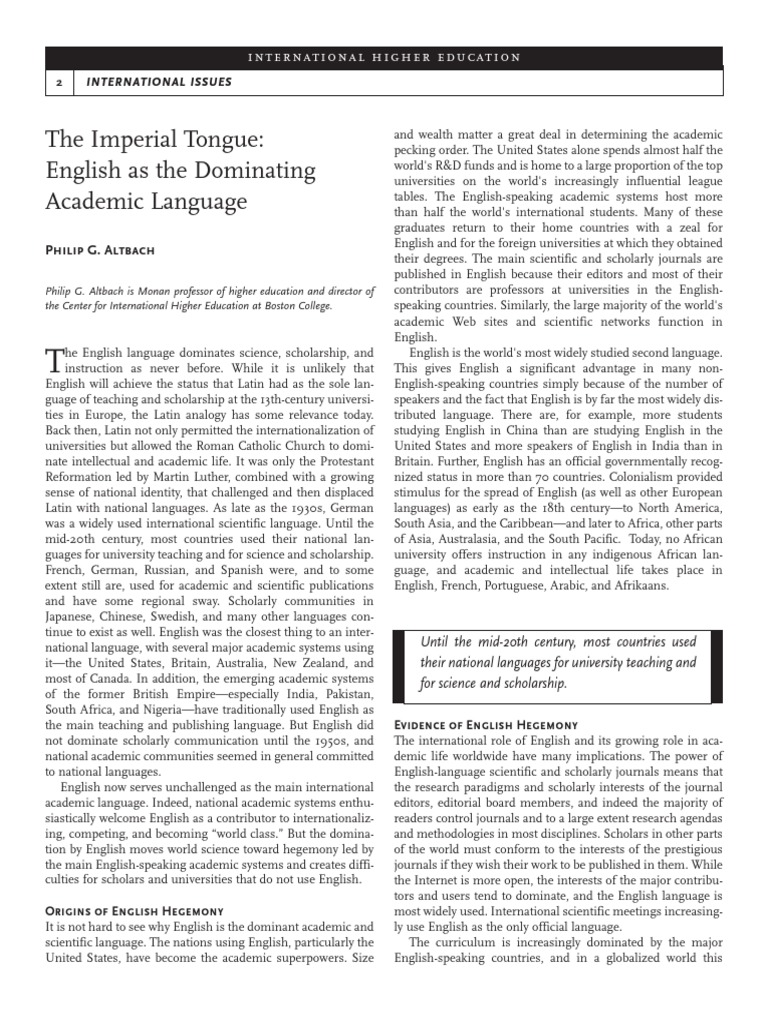 English Dominance in Academia | PDF | Academic Journal | University