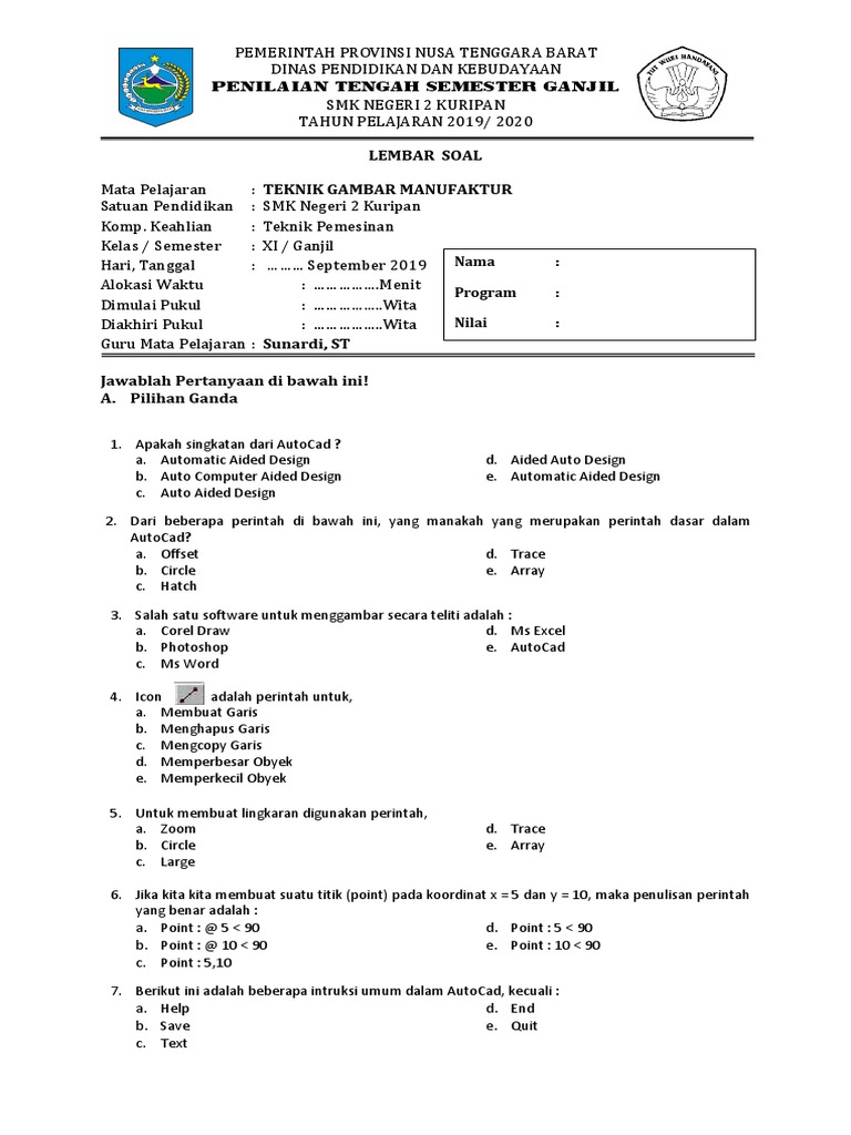 Contoh Soal PTS GTM XI | PDF
