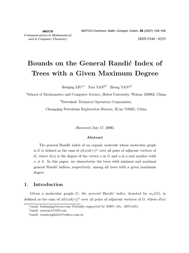 Bounds On The General Randic Index of Trees With A Given Maximum Degree | PDF | Vertex (Graph ...