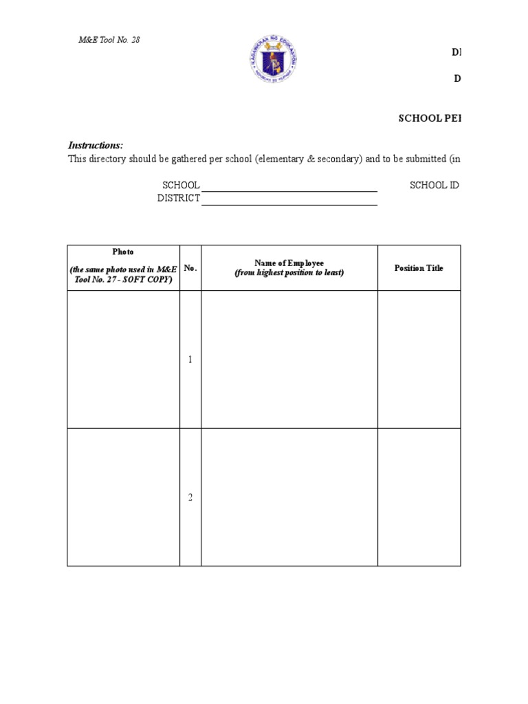 ME Tool No. 28 School Personnel Directory TEMPLATE | PDF