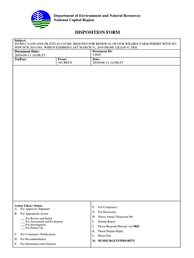 Disposition Form: Department of Environment and Natural Resources ...