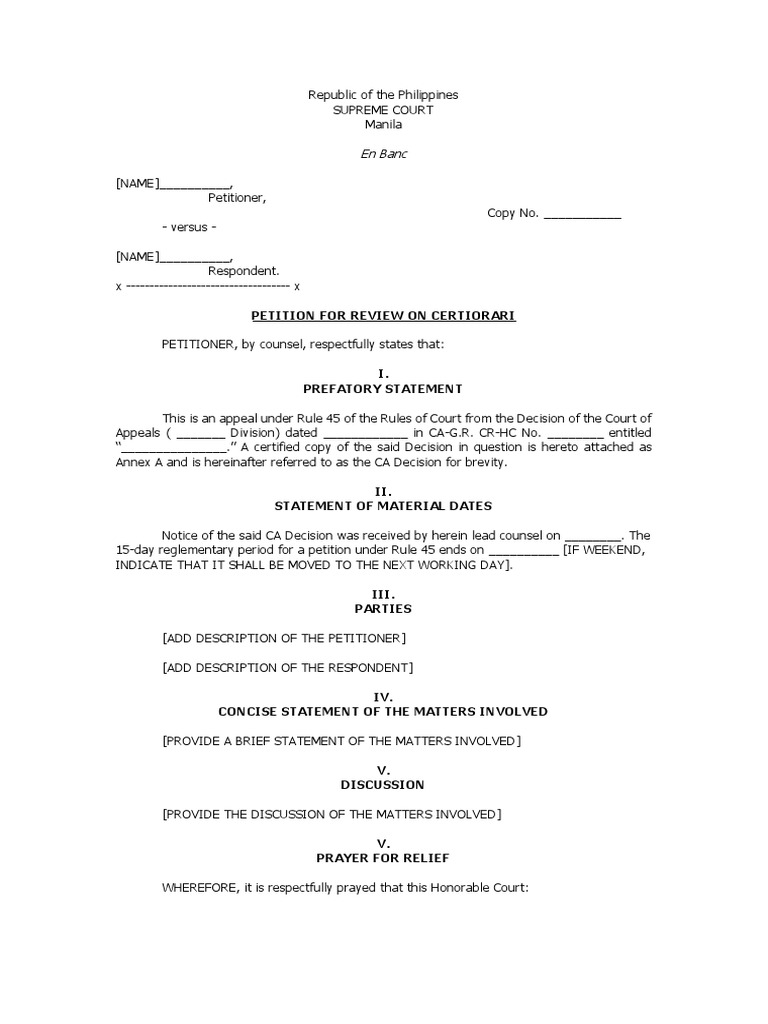 Sample Petition For Review | PDF | Certiorari | United States Federal ...