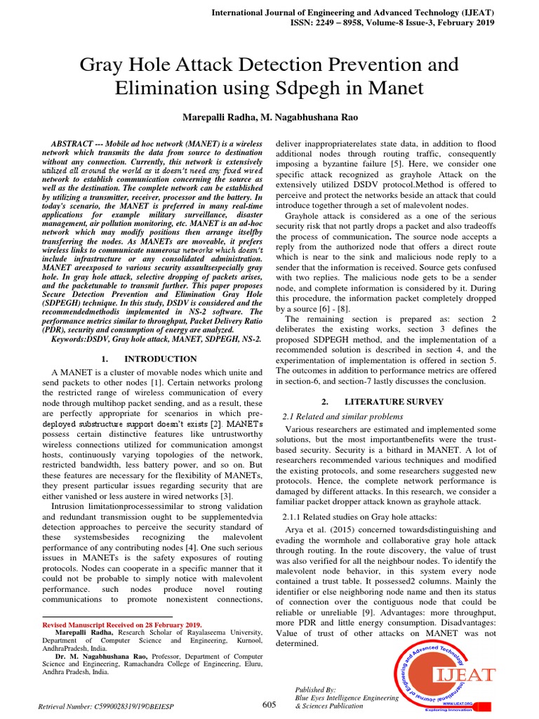 Gray Hole Attack Detection Prevention and Elimination Using Sdpegh in Manet | PDF | Routing ...