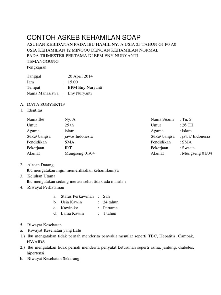 Contoh Askeb Kehamilan Soap | PDF