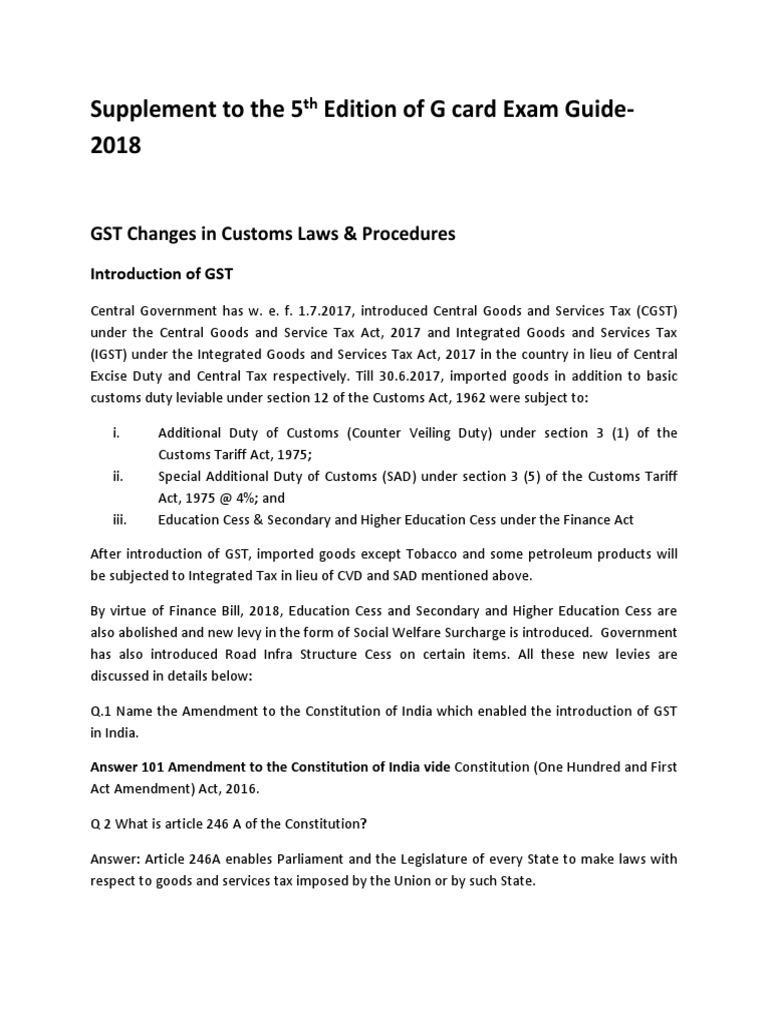 GST Impact on Customs: 2018 Guide | PDF | Customs | Taxes