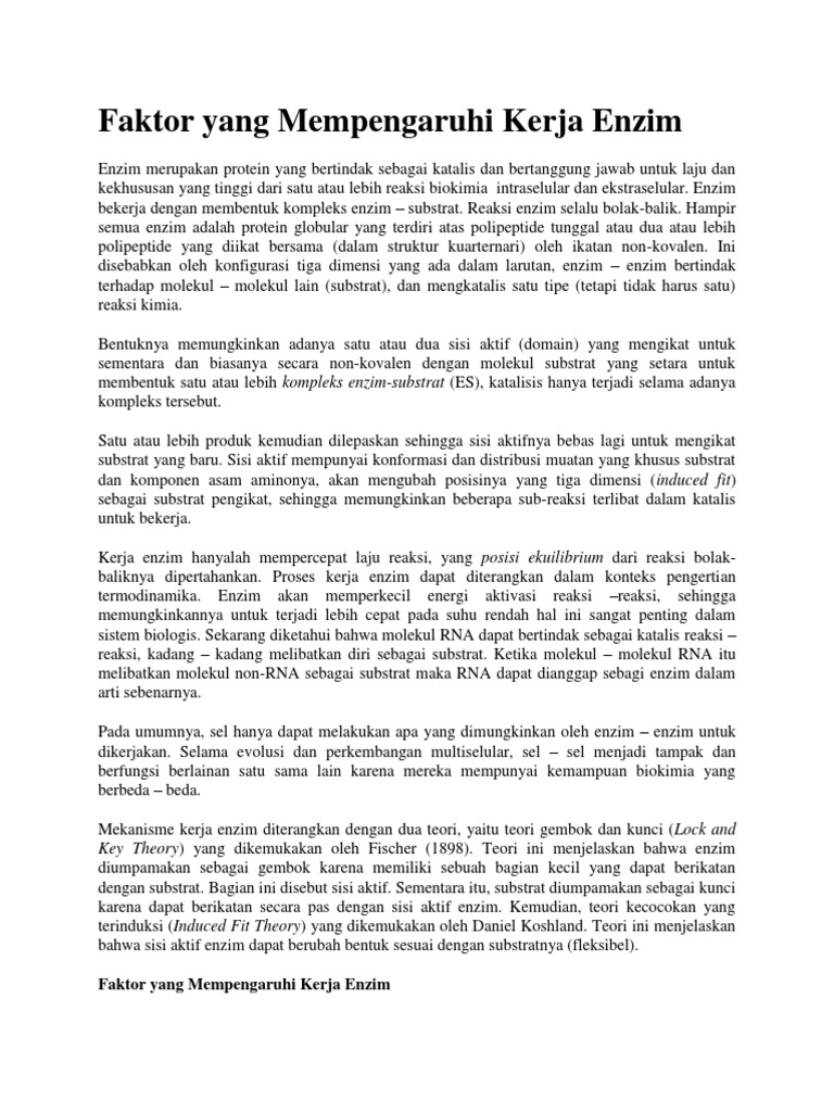 Faktor Yang Mempengaruhi Kerja Enzim | PDF