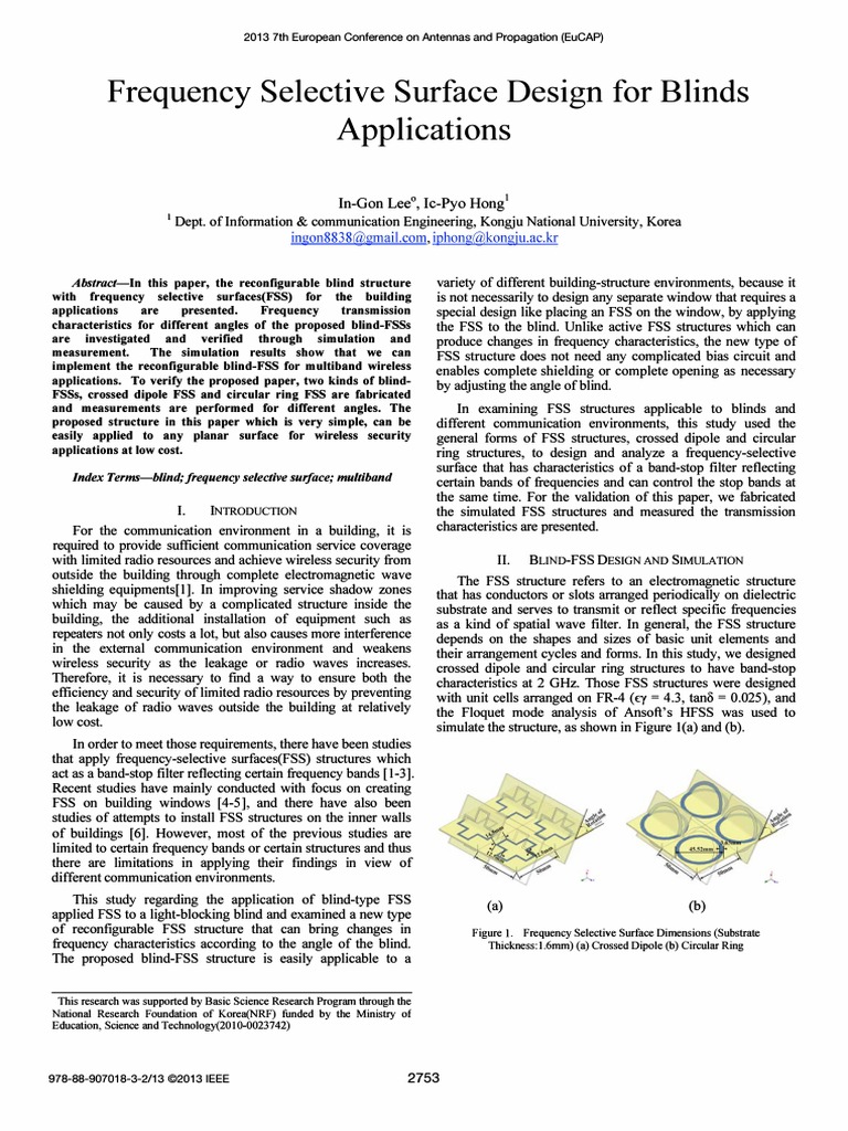 Frequency Selective Surface Design For Blinds Applications | PDF | Antenna (Radio) | Radio