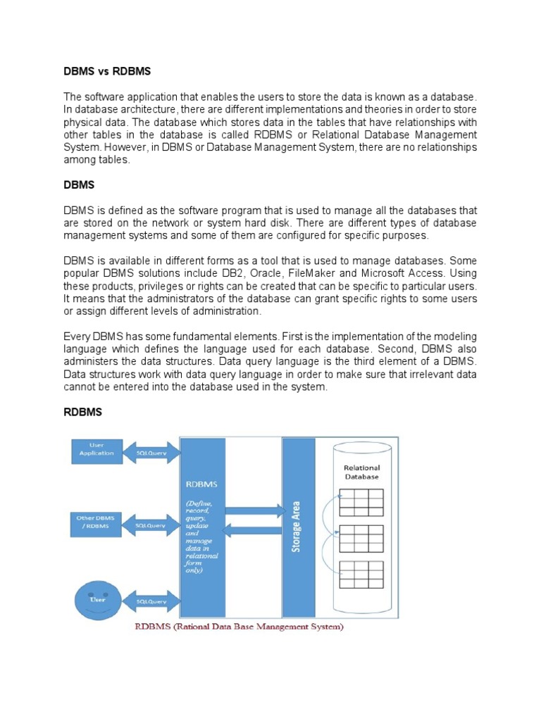 DBMS Vs RDBMS PDF | PDF | Relational Database | Databases