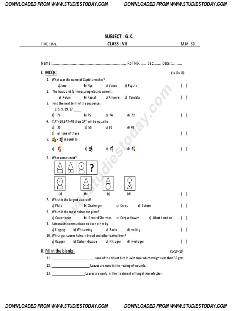 CBSE Class 7 GK Question Paper Set B | PDF | Nature