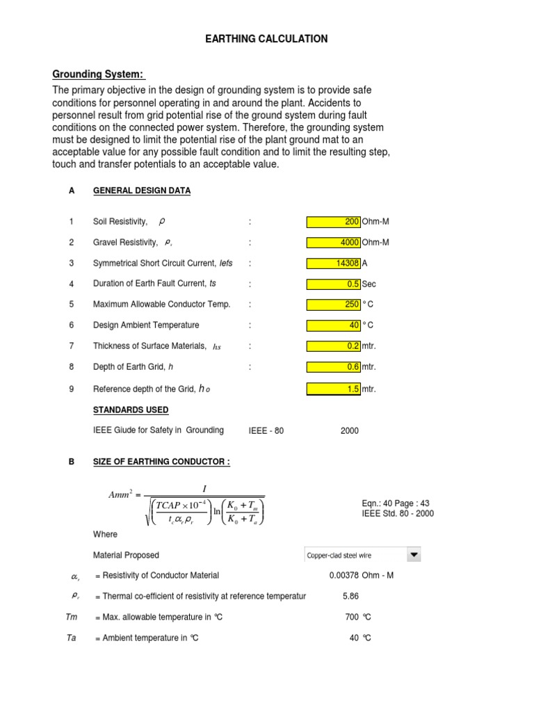 Earthing Calculation: A General Design Data | PDF | Electrical ...