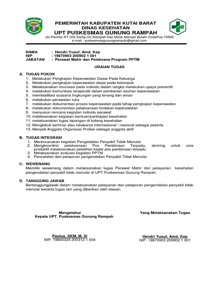 Uraian Tugas Perawat Mahir Dan PJ PPTM | PDF | Pengembangan Diri