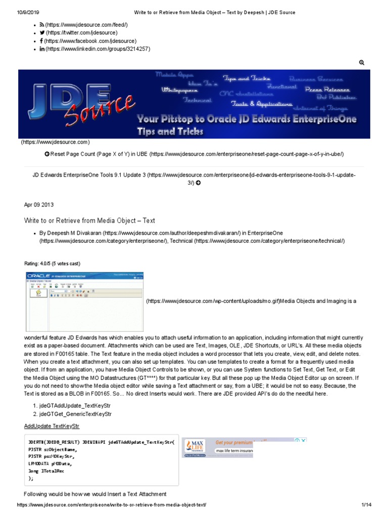 Write To Or Retrieve From Media Object Text By Deepesh Jde Source Download Free Pdf 4417