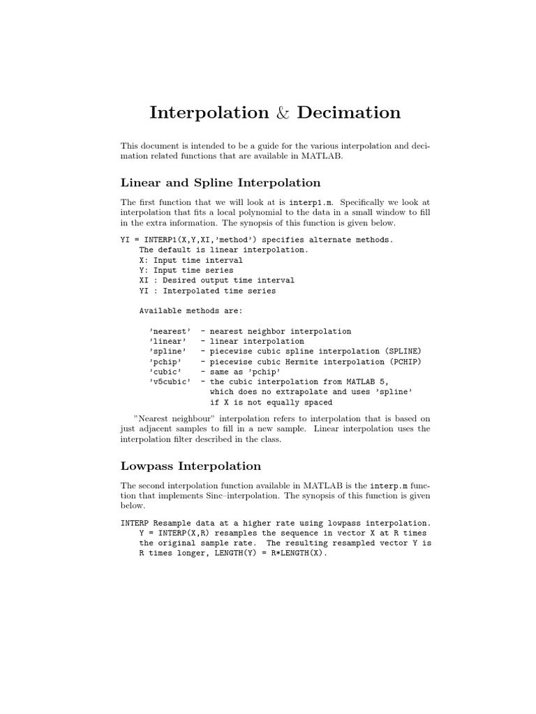 Interpolation And Decimation Linear And Spline Interpolation Pdf Interpolation Spline