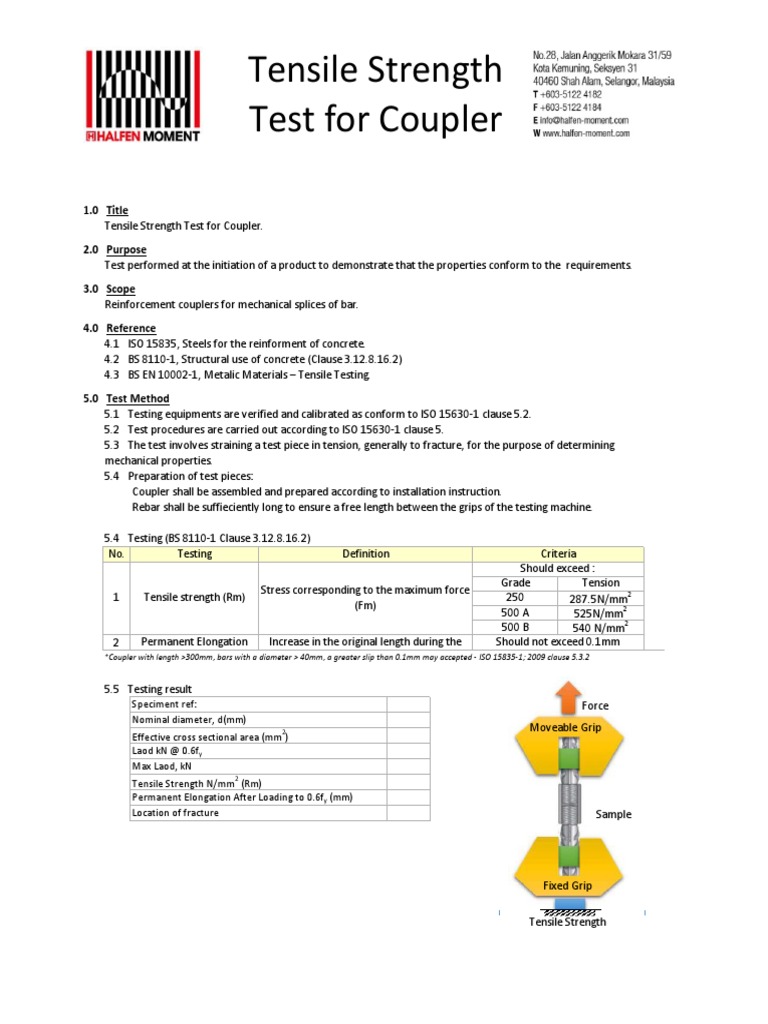 Coupler Tensile Strength Test | PDF | Ultimate Tensile Strength ...