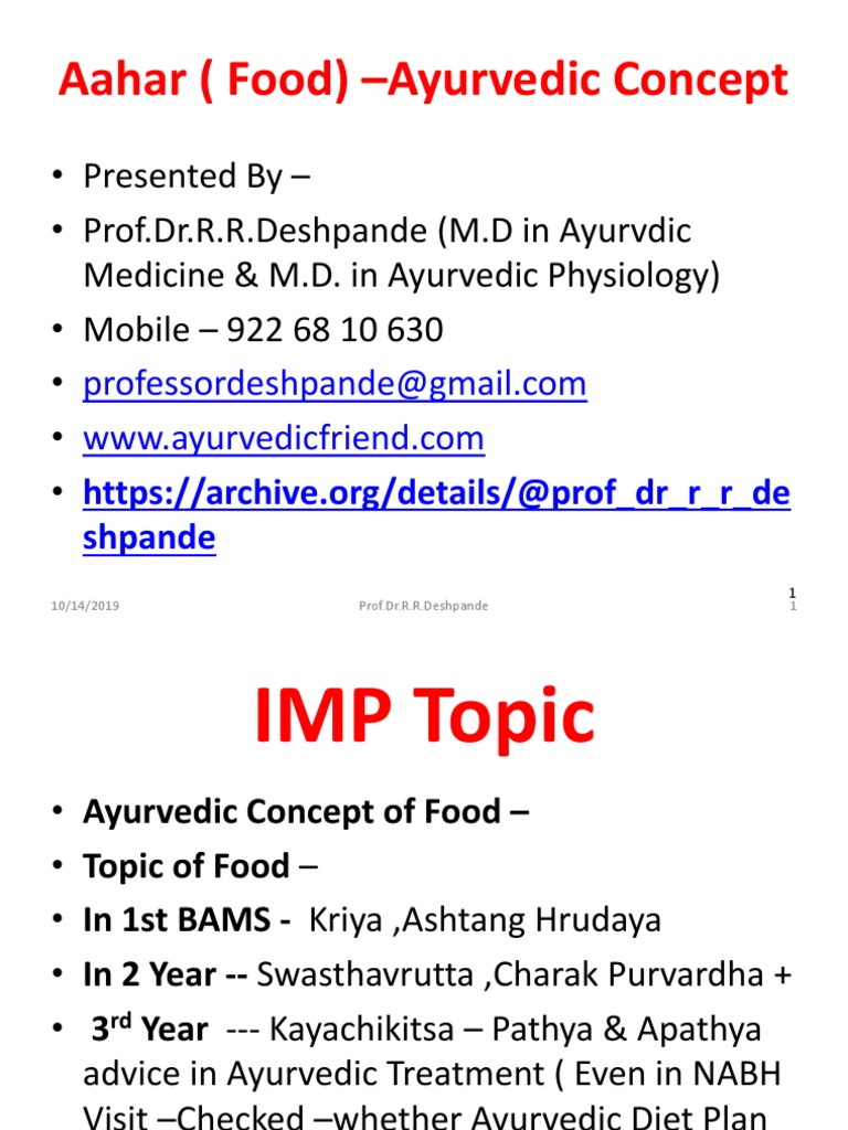 Aahar (Food) - Ayurvedic Concept | PDF | Ayurveda | Stomach