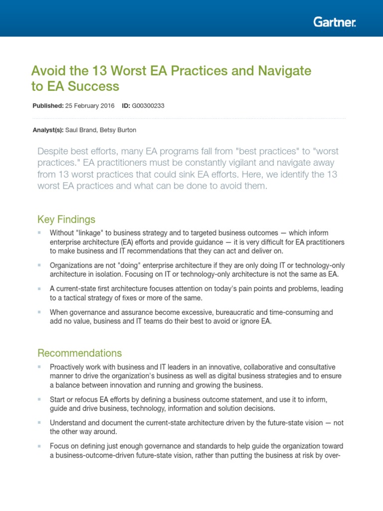 Avoid The 13 Worst Ea Practices and Navigate To Ea Success | PDF ...
