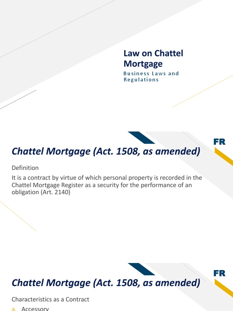 Law On Chattel Mortgage | PDF | Mortgage Law | Foreclosure