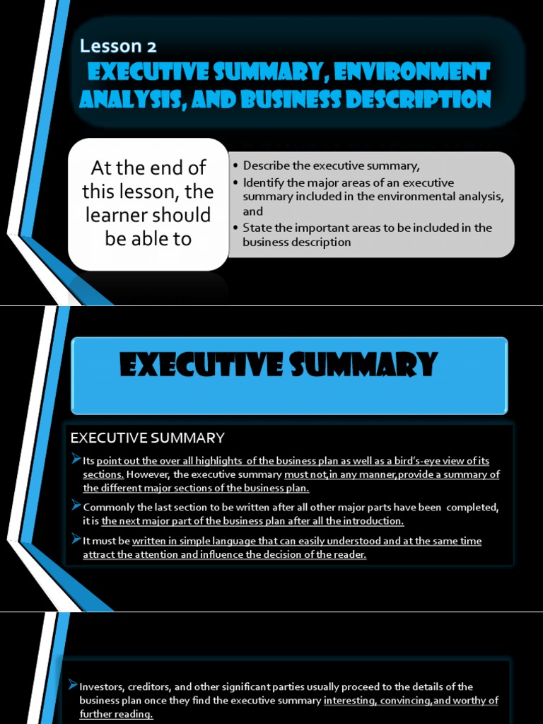 Executive Summary, Environment Analysis, and Business Description | PDF ...