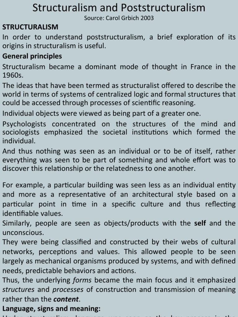 Structuralism and Post Structuralism PDF | PDF | Discourse | Postmodernism