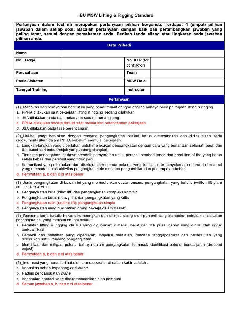 MSW Lifting and Rigging Standard - Type A | PDF