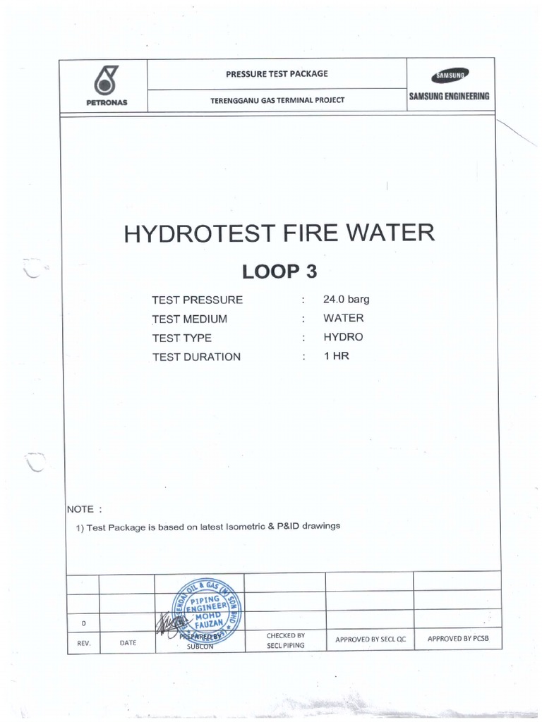 Hydrotest Fire Water Loop Test | PDF