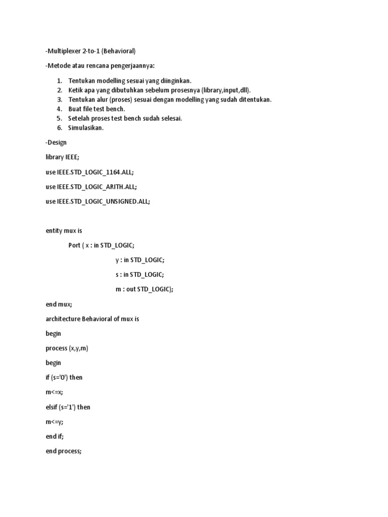MUX 2-1 Behavioral | PDF | Vhdl | Computer Engineering