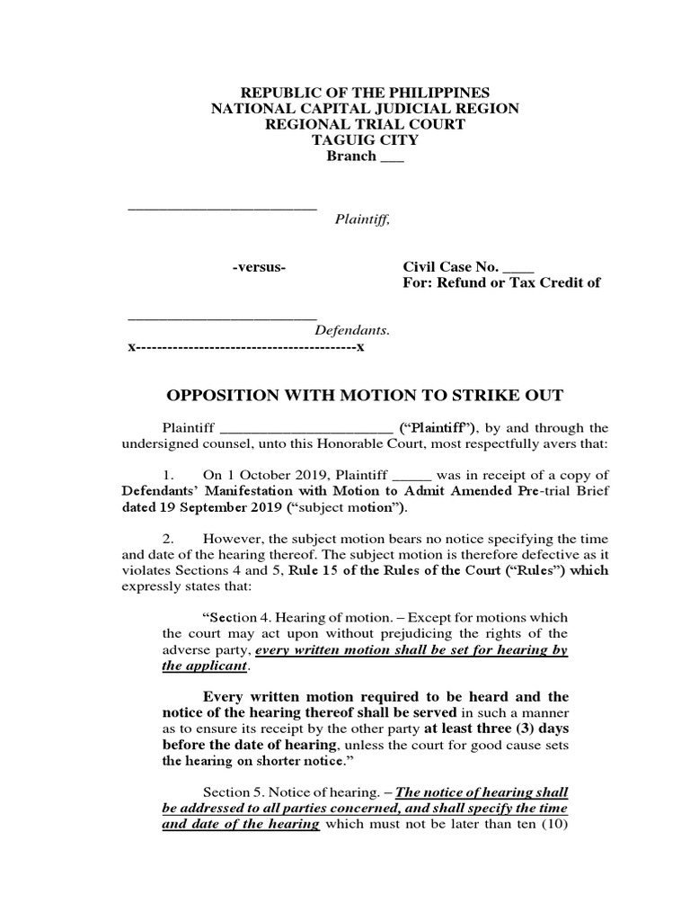 Motion To Strike Out | PDF | Lawsuit | Justice