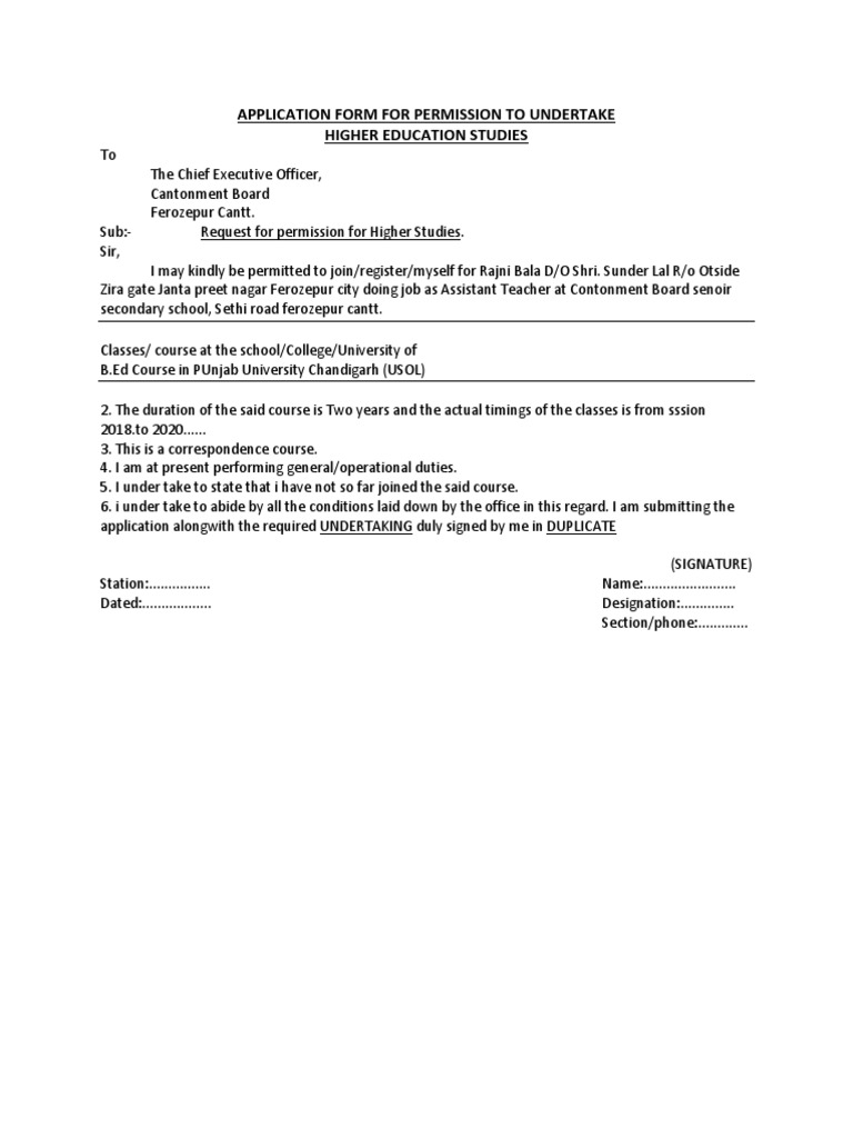 Higher Education Permission Application | PDF