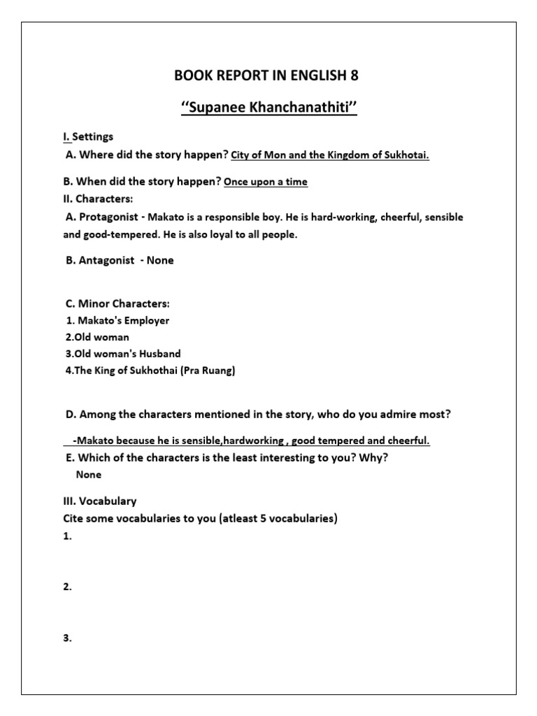 Book Report in English 1 | PDF