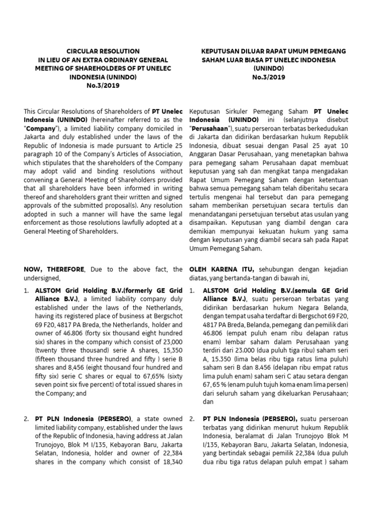 UNINDO - Shareholders Resolution - 3 - 2019 September - Rev KNAR | PDF