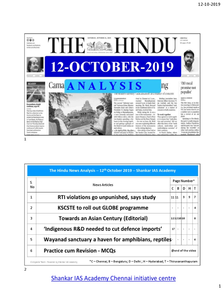 UPSC Daily Current Affairs 12 October Month 2019 Handwritten Notes ...