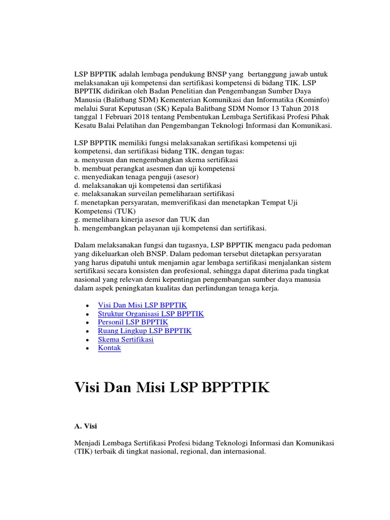 LSP BPPTIK: Sertifikasi TIK Profesional | PDF | Karier & Perkembangan | Bisnis