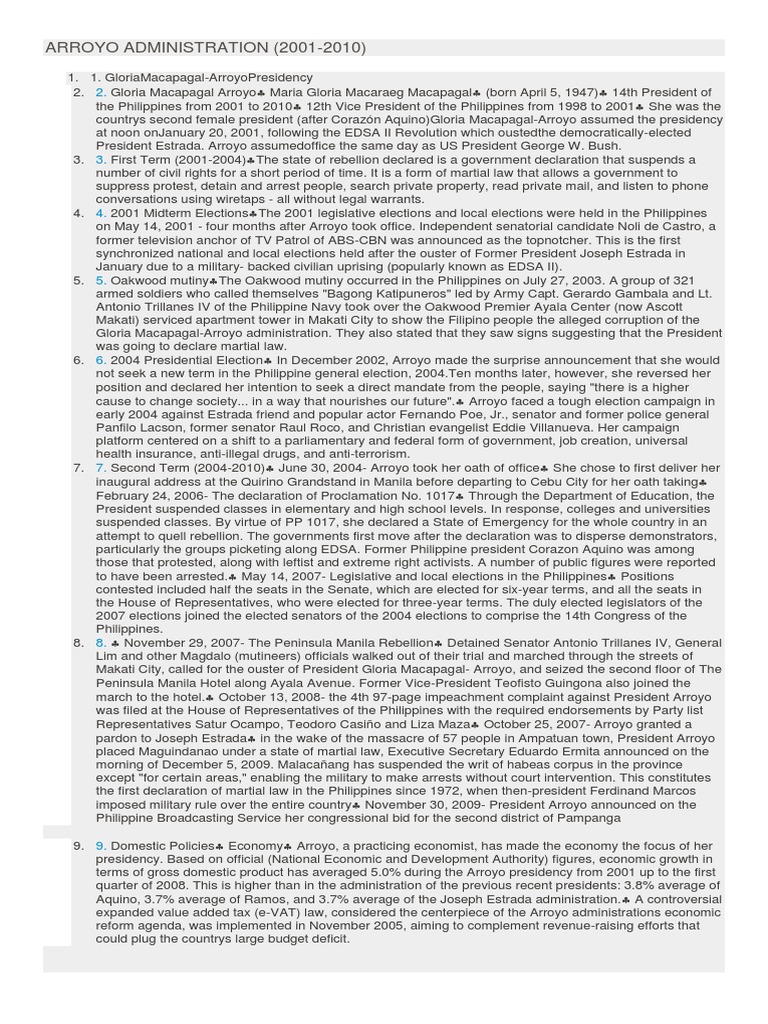 Arroyo Administration (2001-2010) | PDF | Philippines | Government
