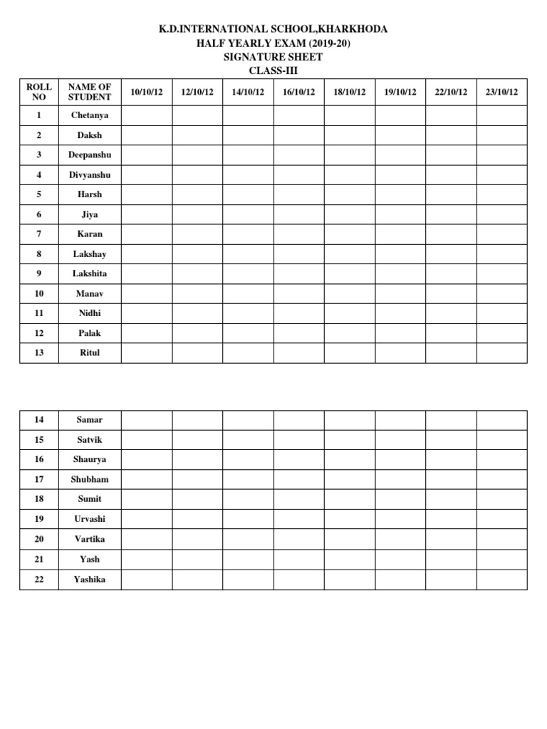 K.D.International School, Kharkhoda HALF YEARLY EXAM (2019-20 ...