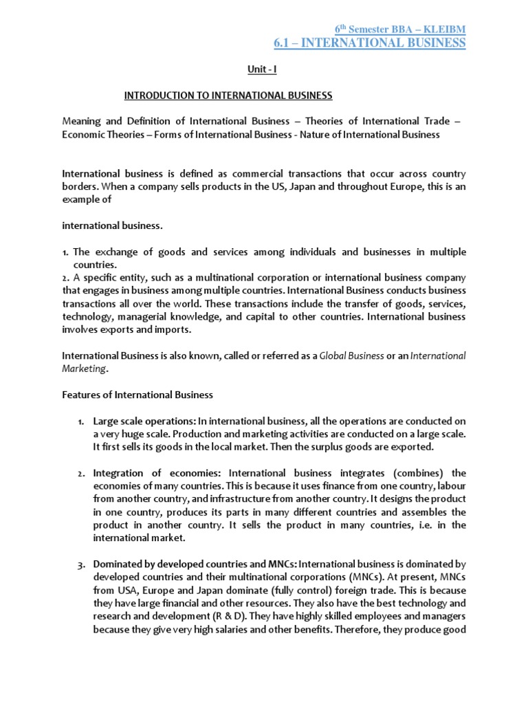 IB Notes - Consolidated | PDF | Subsidiary | International Business