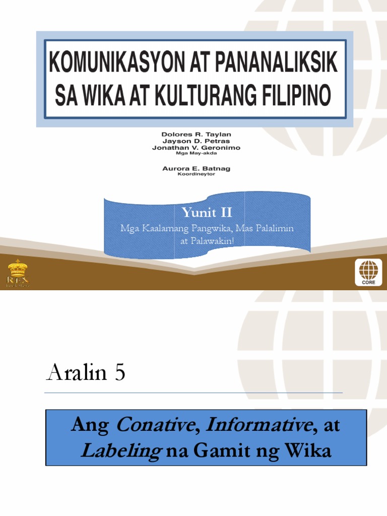 Aralin 5 Ang Conative Informative at Labeling Na Gamit NG Wika | PDF