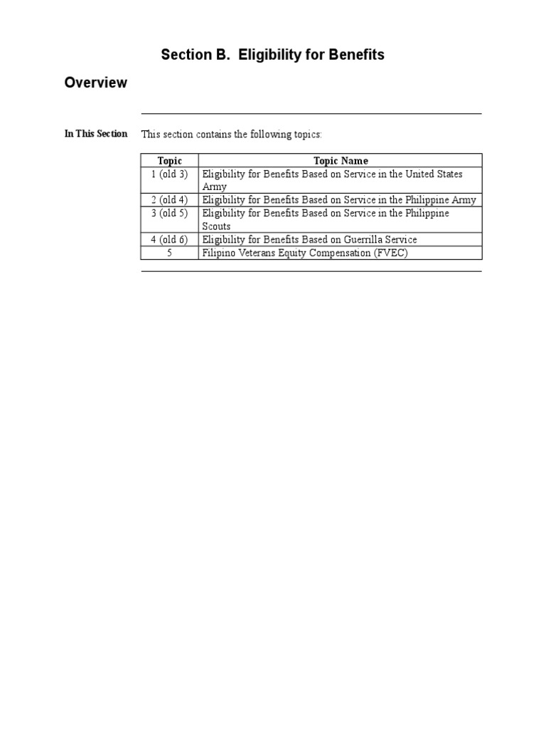 Section B. Eligibility For Benefits: Topic Topic Name | PDF | United ...